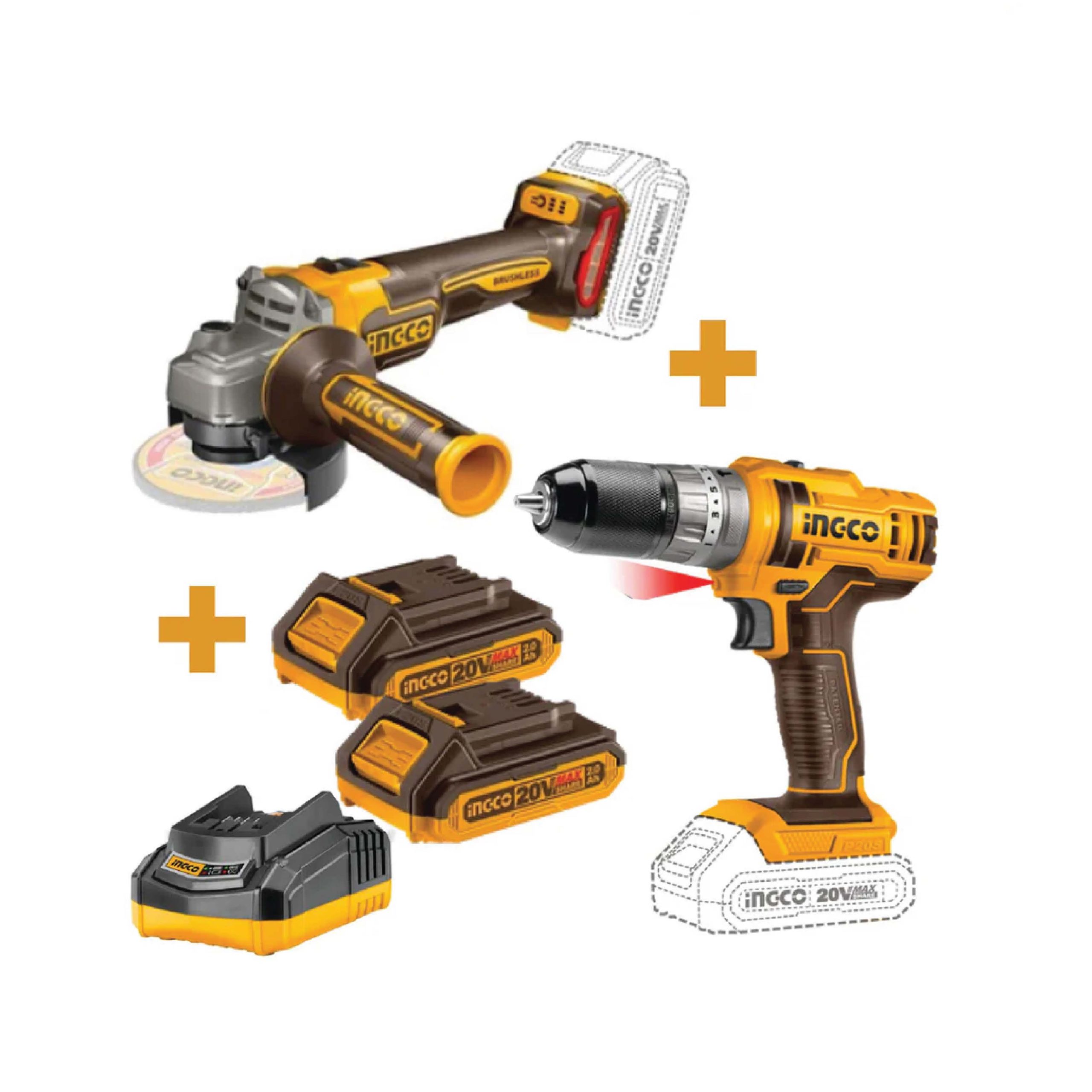 INGCO IMPACT 45NM CORDLESS DRILL + GRINDER COMBO | Silverton Tool Centre